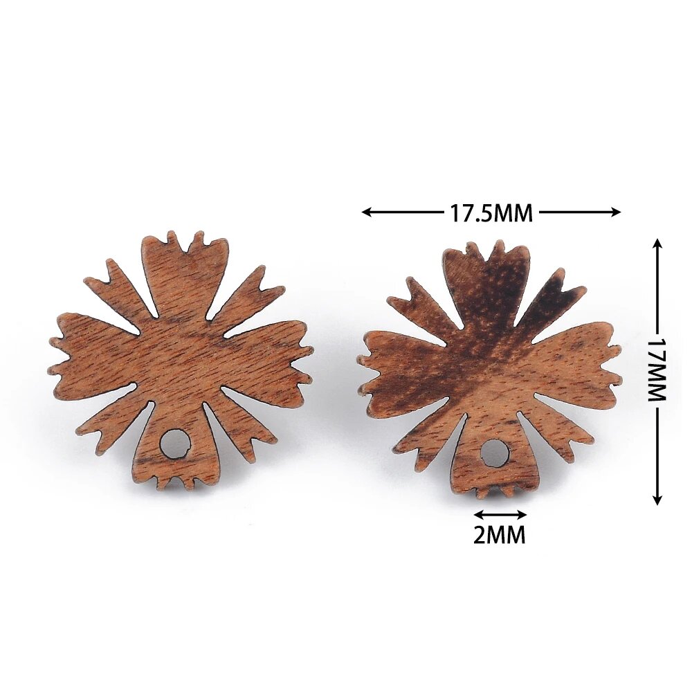 Деревянные серьги-гвоздики, 17.5x17 мм, 20pcs, style14
