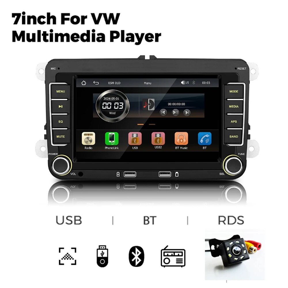 7" Автомагнитола для VW с Carplay, RDS, USB, BT, Camera