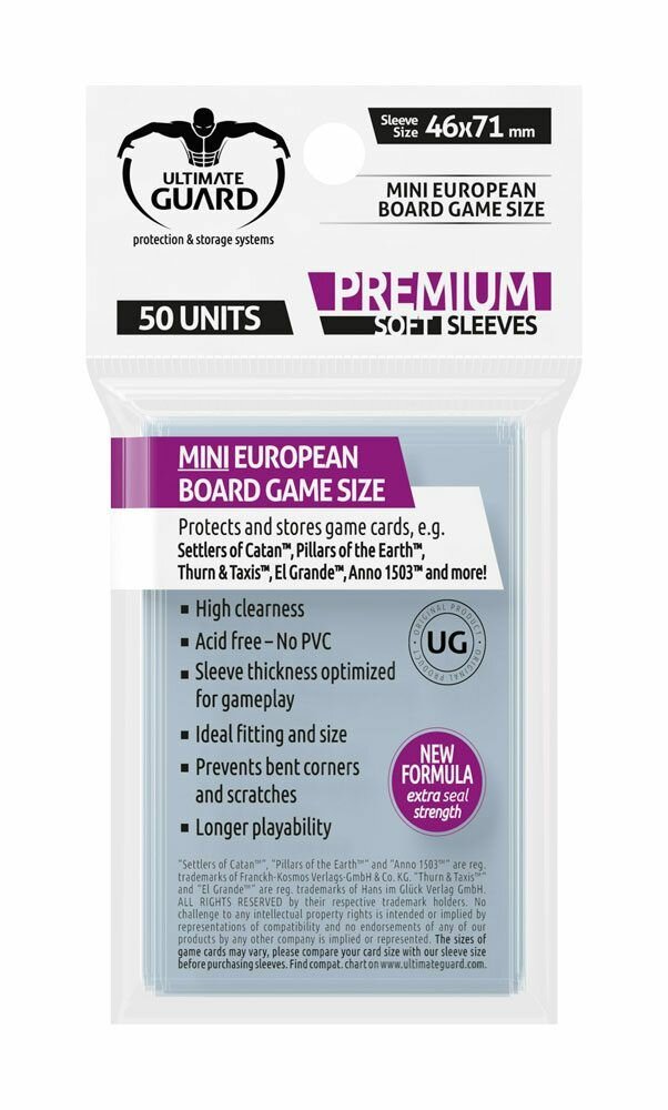 Протекторы для настольных игр Ultimate Guard: Premium Mini European (46х71, 50 шт.)