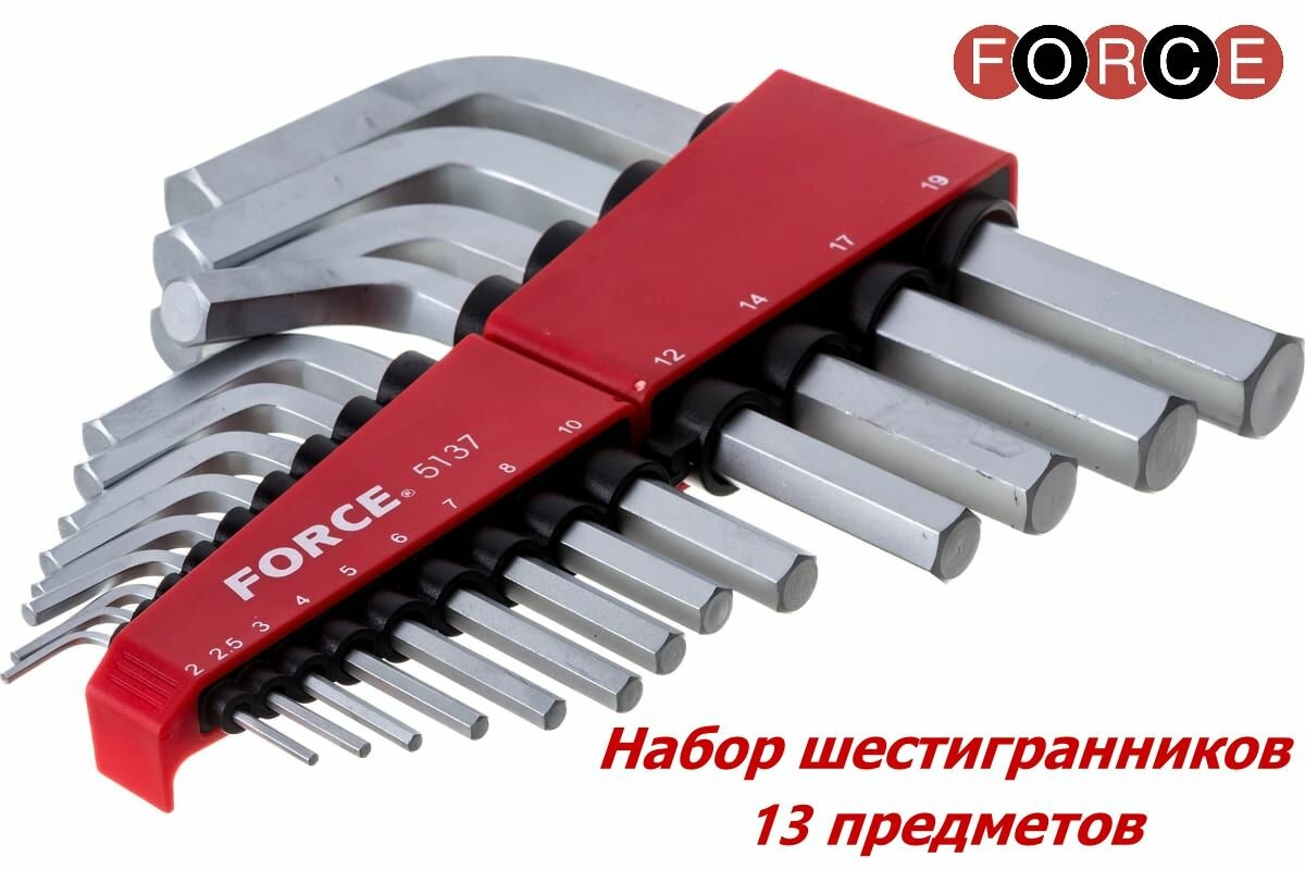 Набор ключей шестигранных Г-образных 2-19 мм 13 предметов FORCE 5137