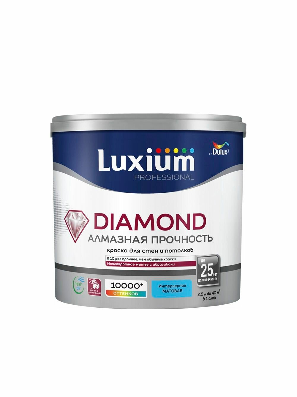 Краска для стен и потолков водно-дисперсионная Luxium Diamond Matt матовая база BW 2,5 л