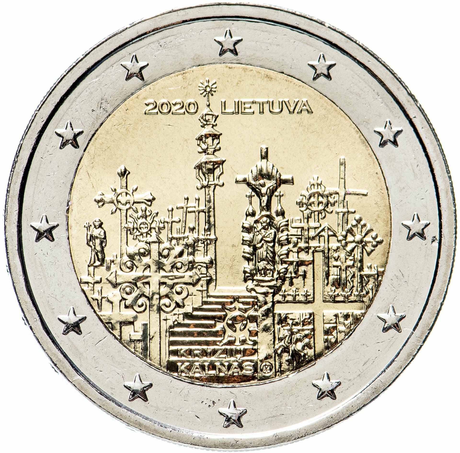 Литва 2 евро euro 2020 "Гора крестов", Биметалл, в сохранности UNC