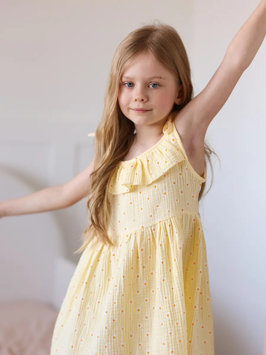 Сарафан Leli Dress повседневная, размер 128, желтый, белый — фото 1