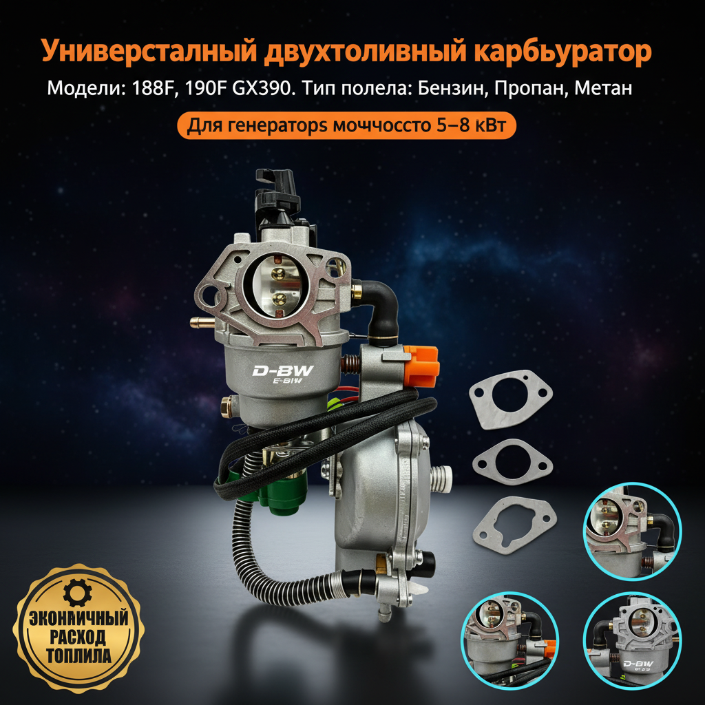 Двухтопливный карбюратор 5 9 кВт совместим с 188Ф 192Ф и 390
