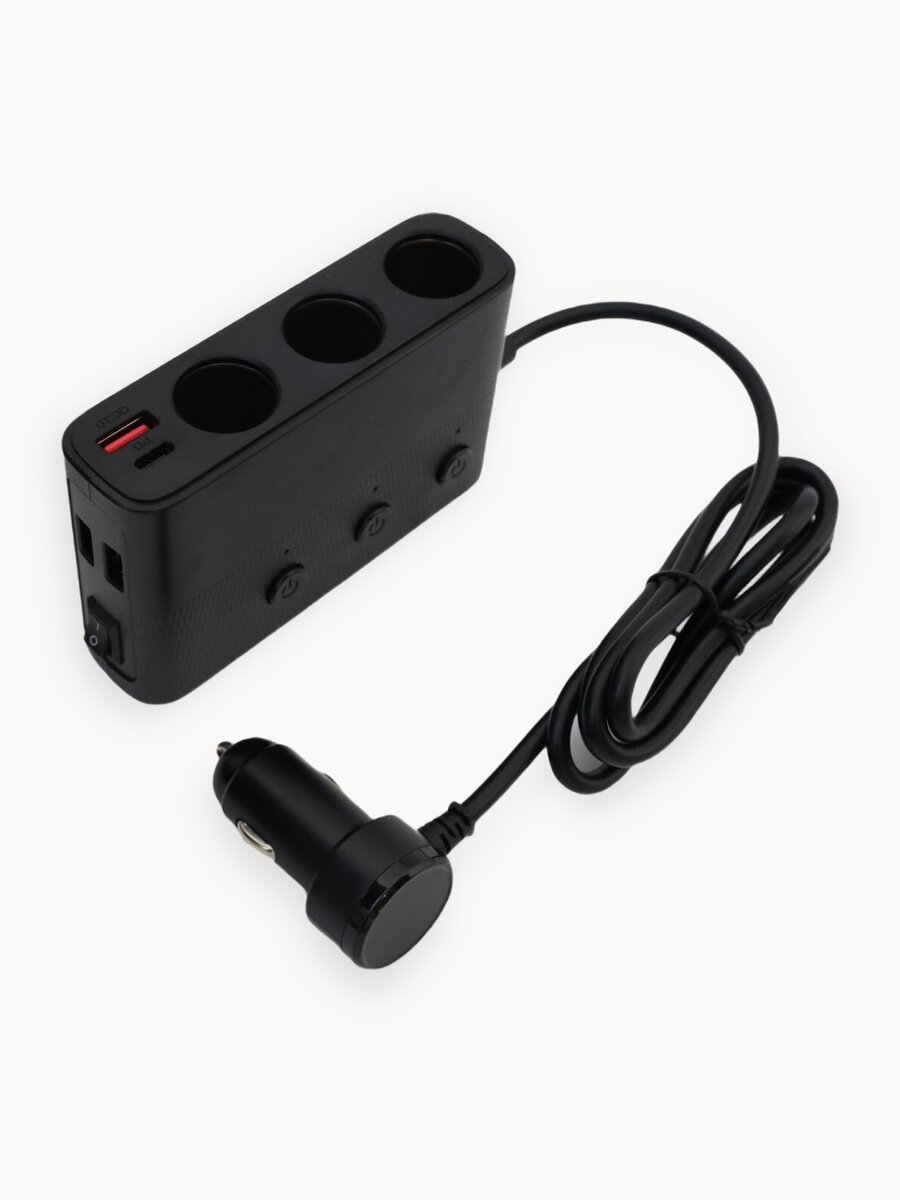 USB разветвитель прикуривателя автомобильный 3 гнезда + USB 3 порта