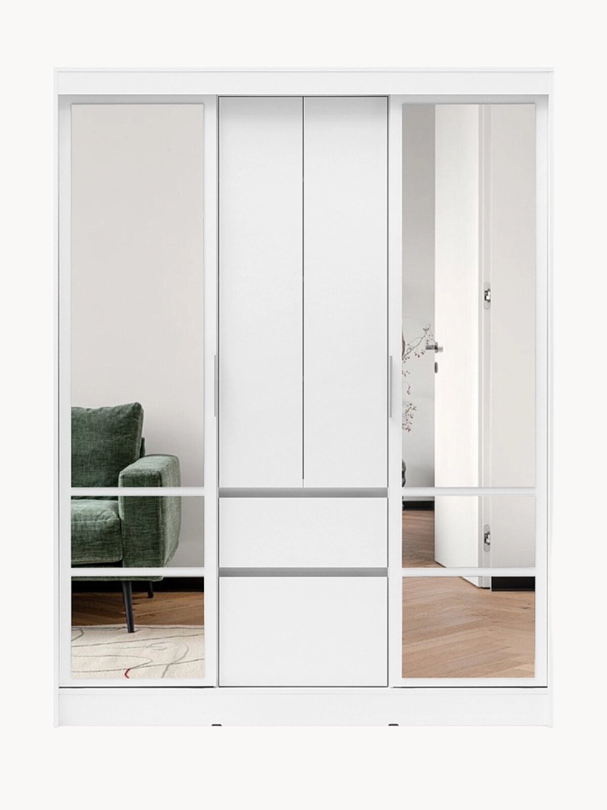 Шкаф-купе для одежды с зеркалом, с ящикамии ЛДСП (белый), 160х58х210 см