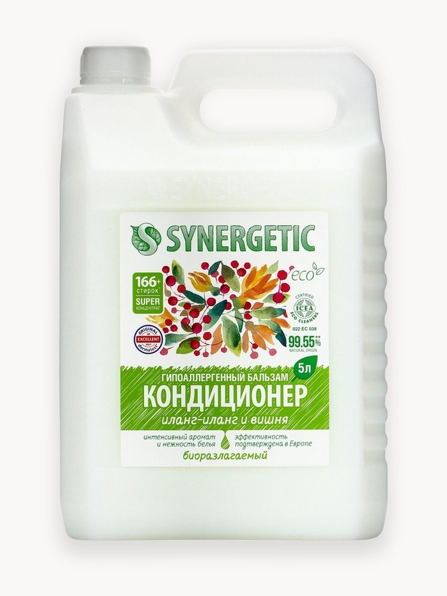 Кондиционер для белья парфюмированный SYNERGETIC "Иланг-иланг и вишня", 5 л (166+ стирок)