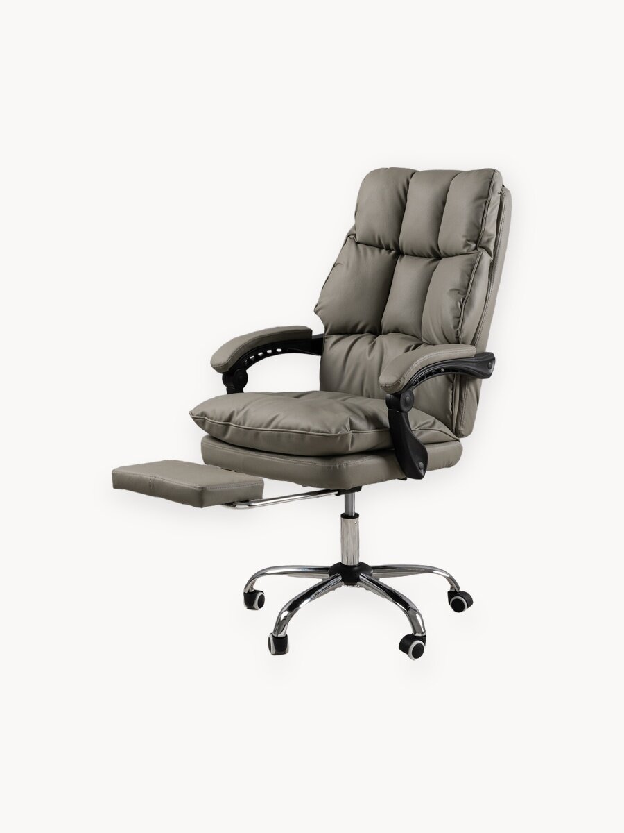 Мягкое компьютерное кресло для дома и офиса, с подставкой для ног, из экокожи, цвет серый