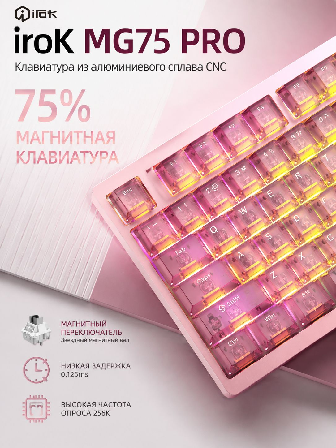 Клавиатура IROK MG75 Pro, алюминиевый корпус, Gasket, магнитные переключатели, RGB, 81 клавиша