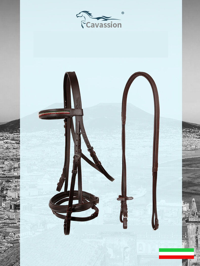 Уздечка CAVASSION, натуральная кожа, с удилами, тёмно-коричневая