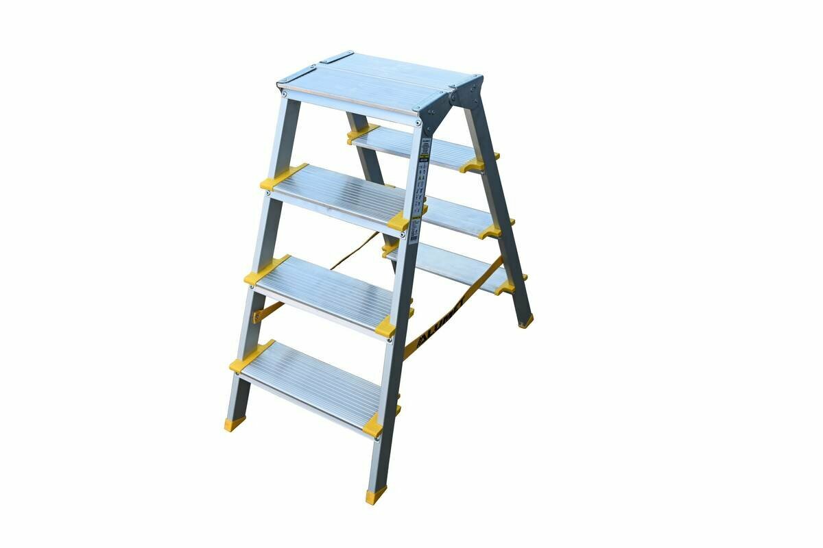 Стремянка Alumet Asd 5204 2Х4 Двухсторонняя, Анодированная Широкие Ступени, Рабочая Высота 2.86 М, Нагрузка 150 Кг.