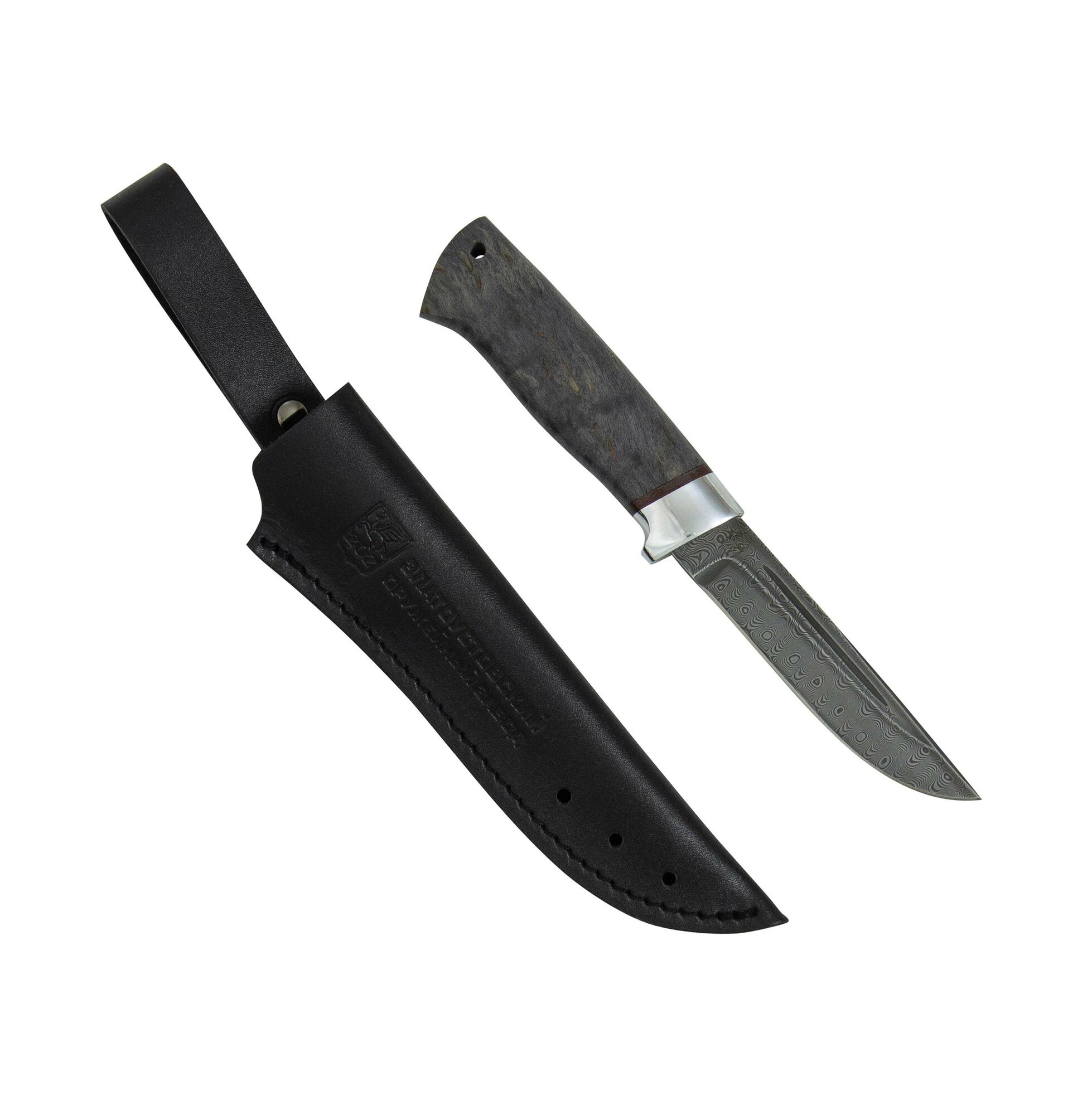 Нож "Риф" (нержавеющая дамасская сталь, карельская береза стабилизированная/ал.)