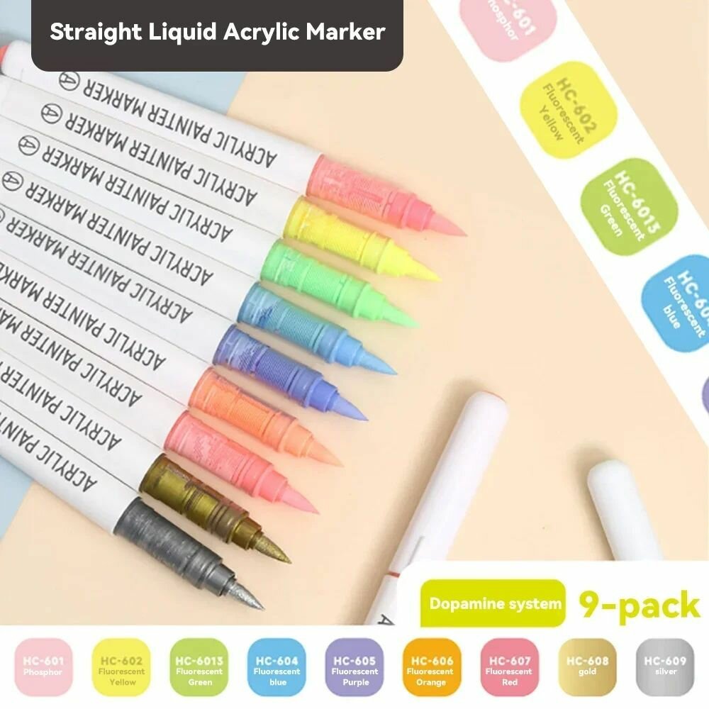 Набор фломастеров "Дофаминовая Система", акрил, серый/золотистый, комплект из 9 штук