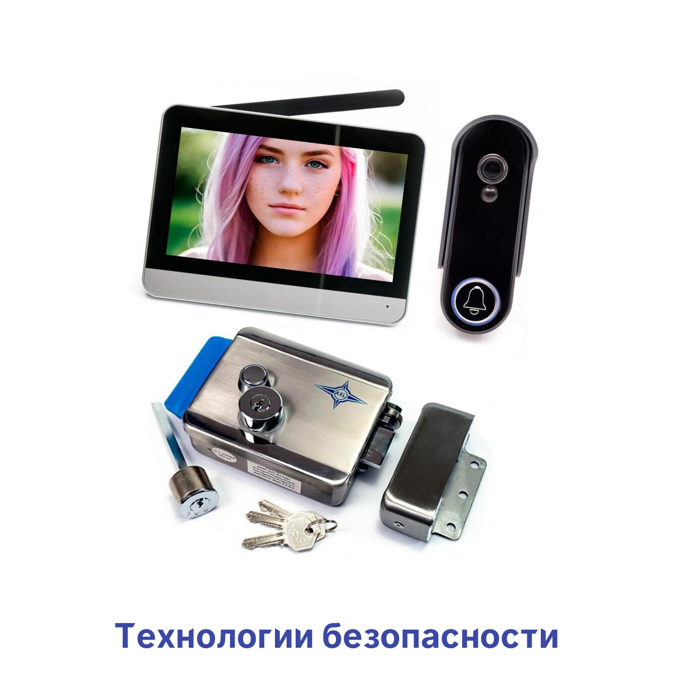 Комплект цветной домофон с записью на карту и электромех замком - СкайНет 900 + XA-091-LCD (Y13497MOK): HD экран на 7 дюймов плюс 2mp вызывная видео