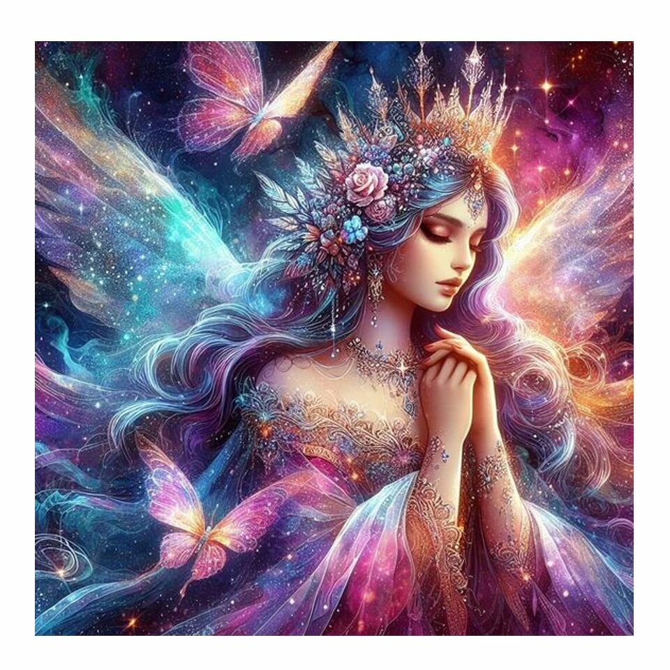 Алмазная картина "Богиня Ангела Сна" алмазная огранка 40х40 см,40X50CM, белый