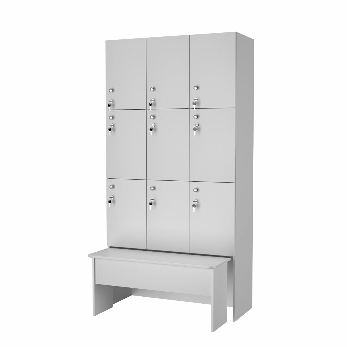 Шкаф для раздевалок с задвижной скамейкой комбо-трио №3-2, Серый