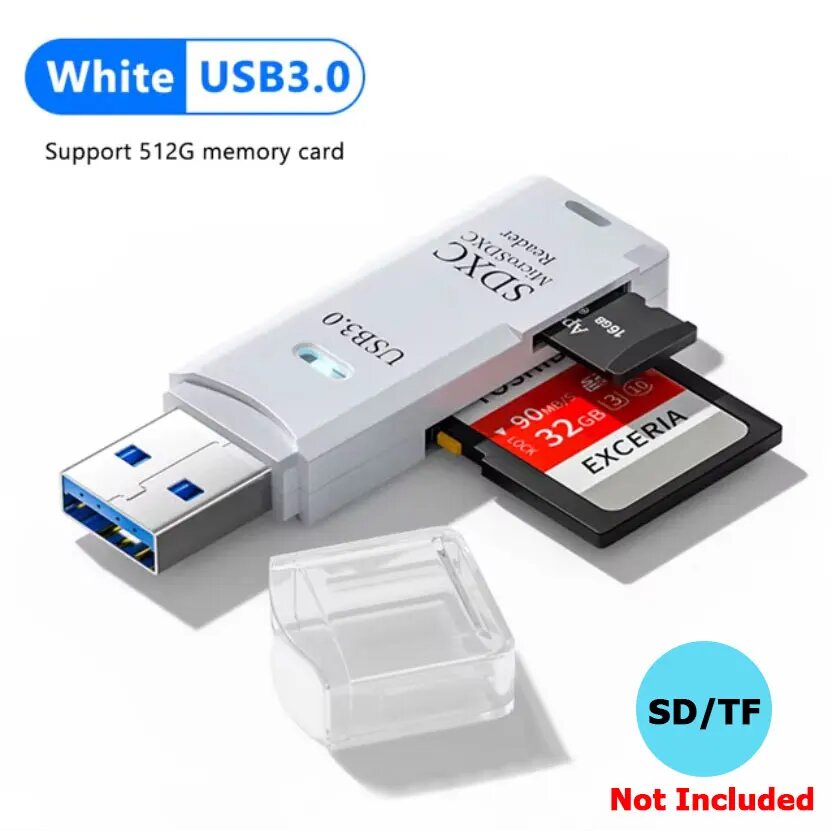 YTYIN TF+SD 2-в-1 кардридер USB 3.0/2.0 белый/черный White - USB 3.0