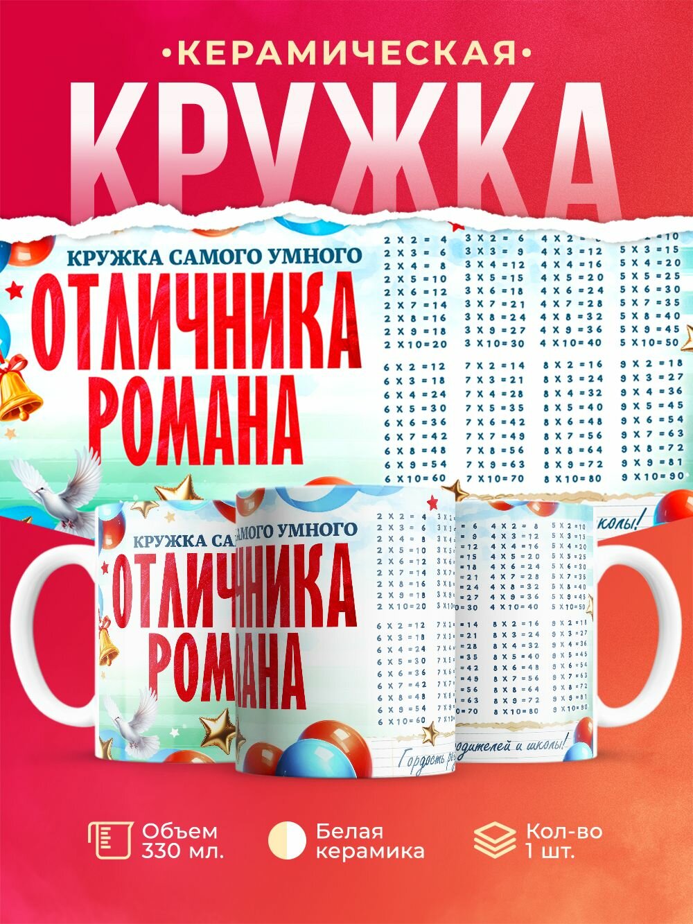 Кружка "Отличник", керамика, 330 мл, использование в СВЧ, посудомойке