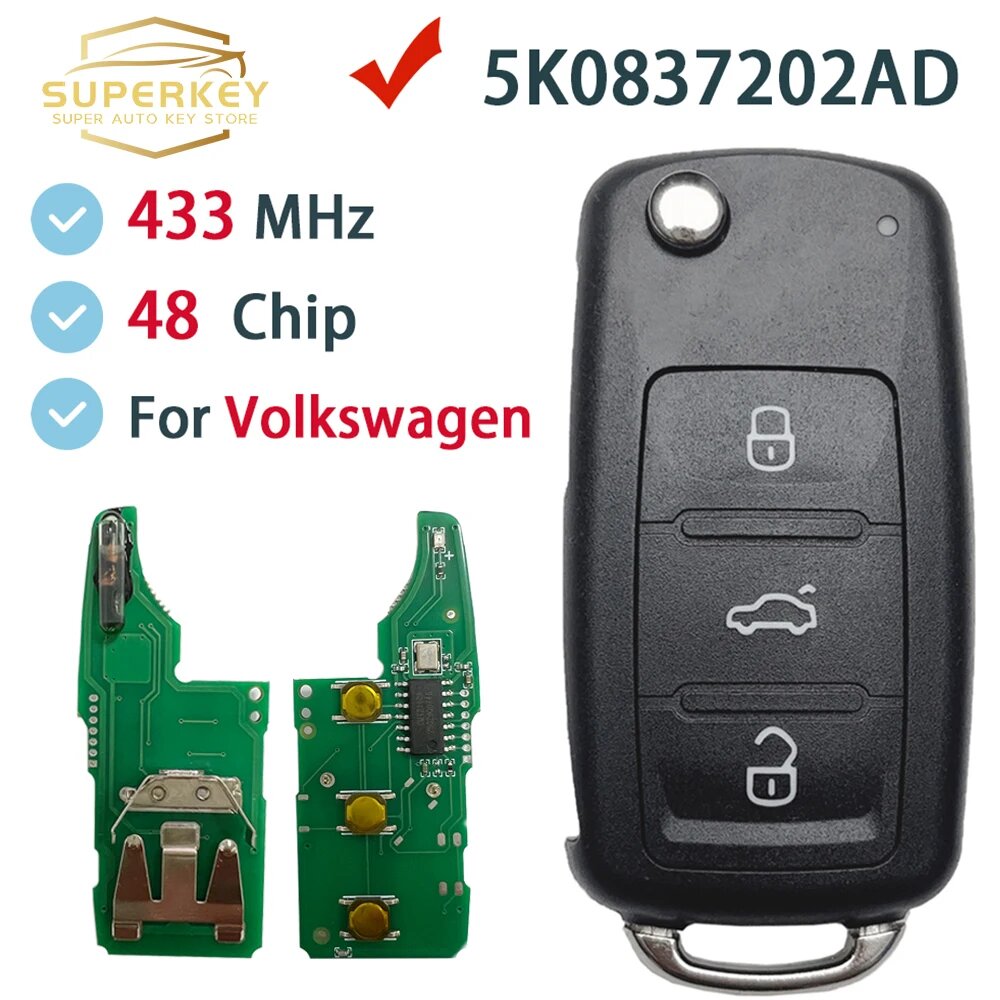 5K0837202AD для Volkswagen VW Passat Sedan Golf Polo Beetle Eos Jetta Tiguan 434 МГц ID48 чип флип-брелок дистанционный Автомобильный ключ