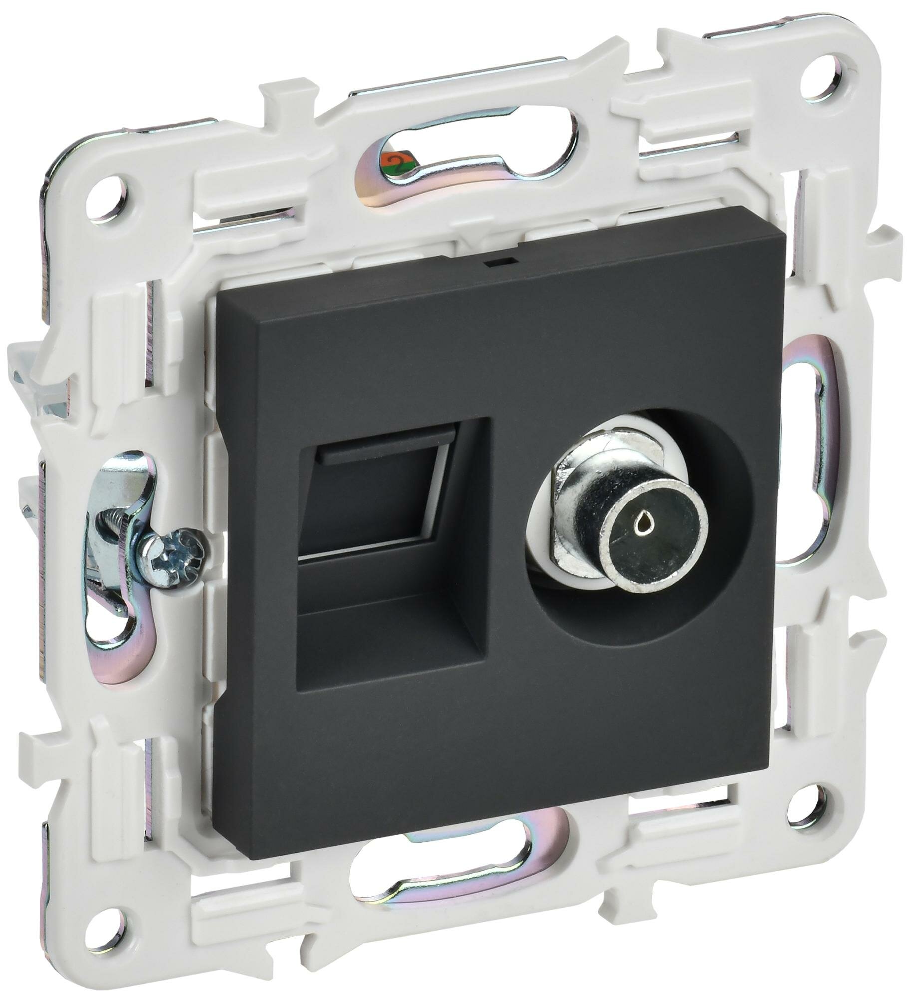 IEK SKANDY Графит Розетка двойная TV+RJ45 кат.5E SK-A14G, SK-AK20-1-K53