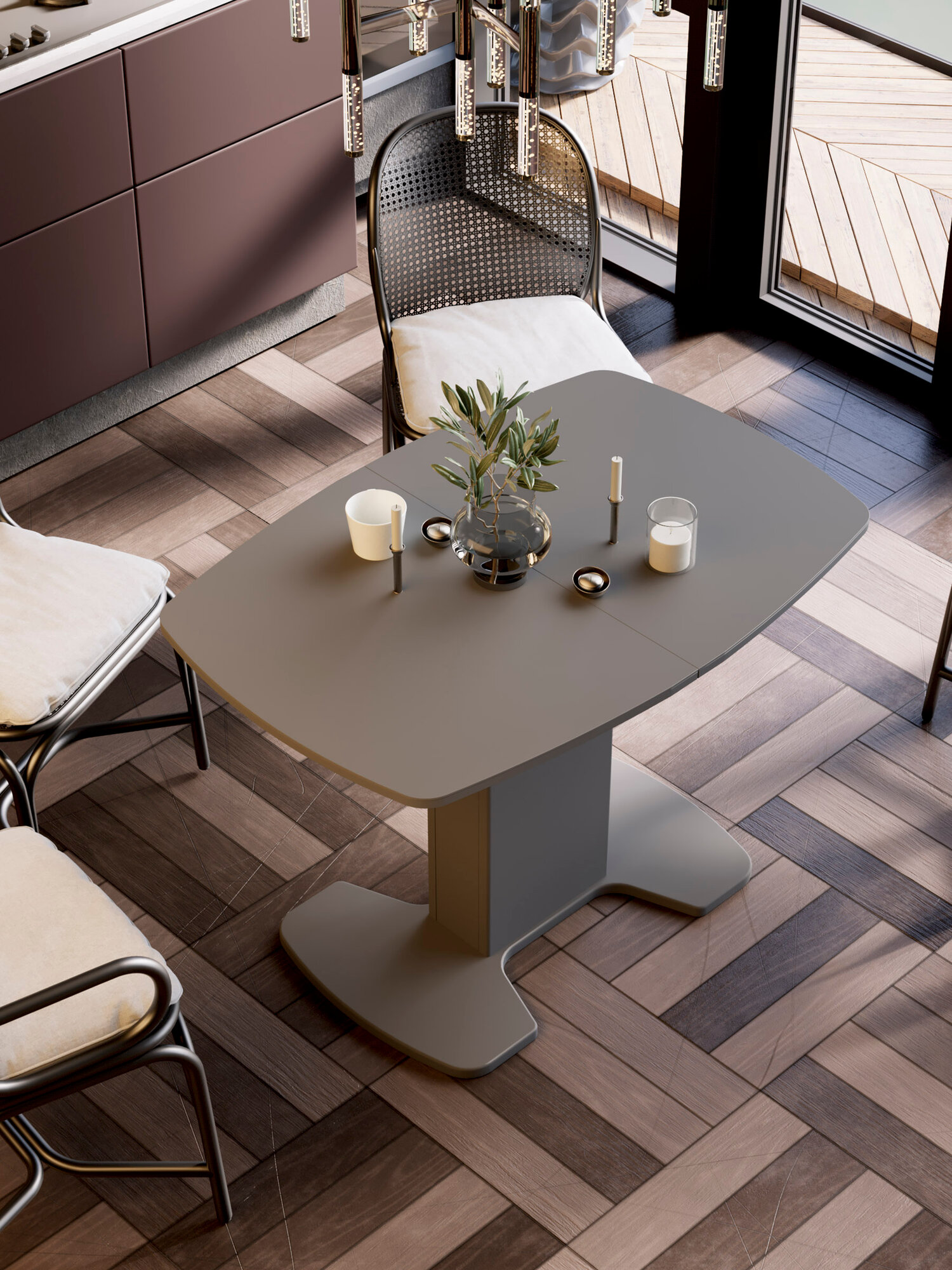 Стол кухонный раздвижной Портофино 75х110 см Серое/Стекло серое матовое LUX