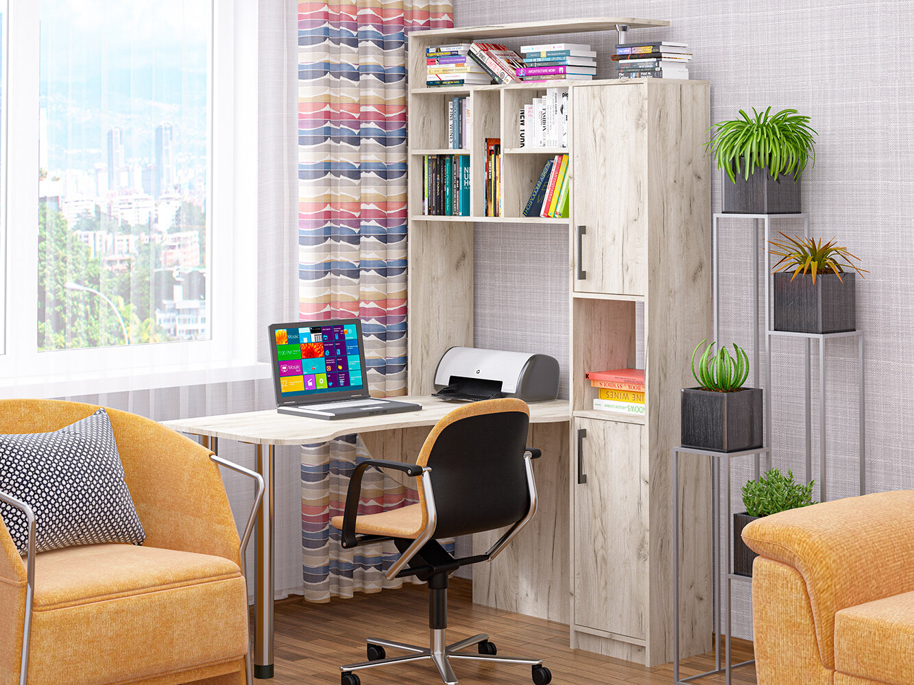 Стол компьютерный "МК Пирамида" СК-14 с пеналом, универсальный (правый, левый), цвет крафт серый , 200*110*135 см