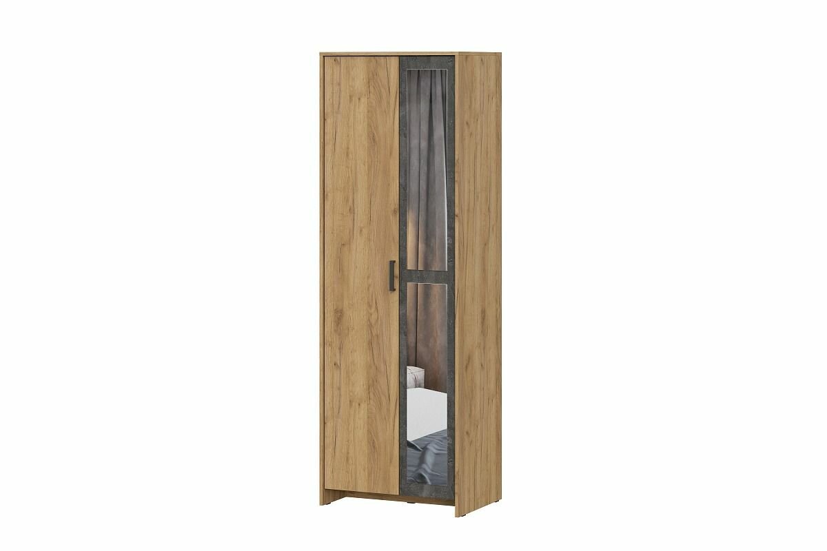 Шкаф для одежды распашной с зеркалом и полками Дуб Золотой / Камень Тёмный 70х50х209 см