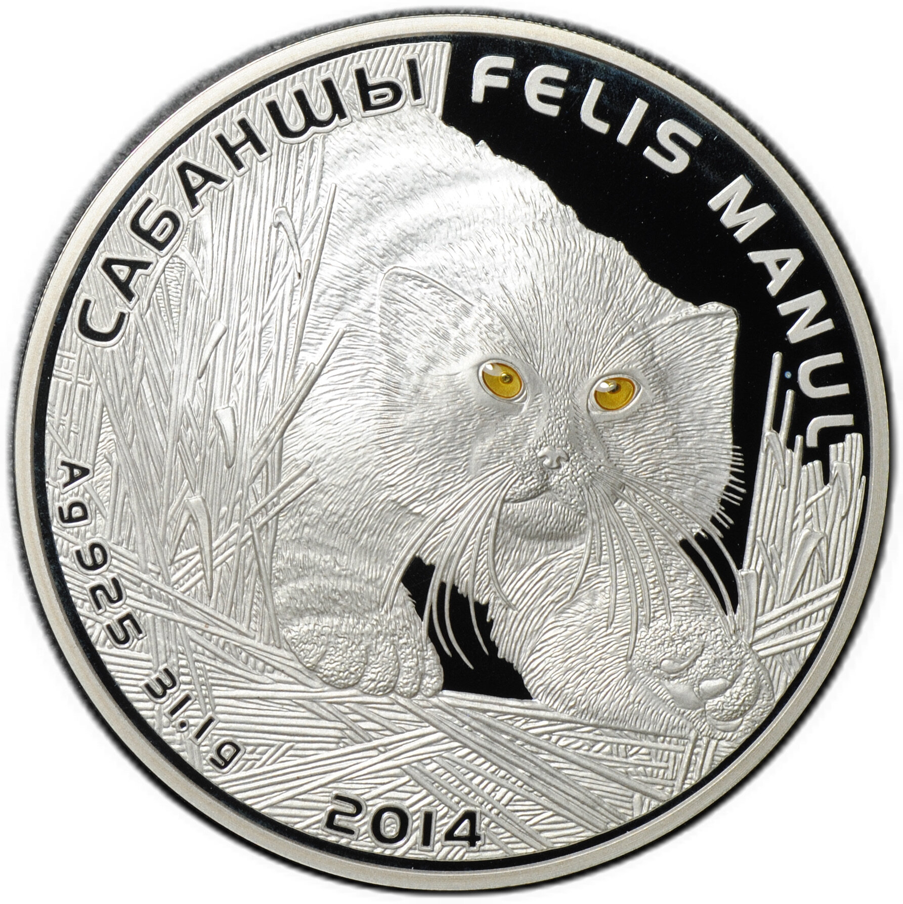 Монета 500 тенге 2014 Манул Красная книга Казахстан