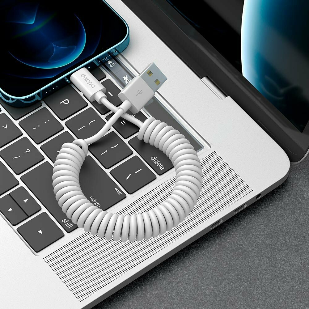Кабель для телефона USB - Lightning, витой, 1.5м, белый, Deppa 72120-OZ/ Без заводской упаковки