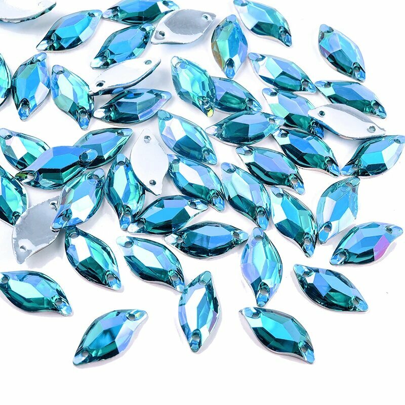 Стразы из смолы в форме листьев Bobohoo 50 шт. Бирюзовый, Aquamarine AB