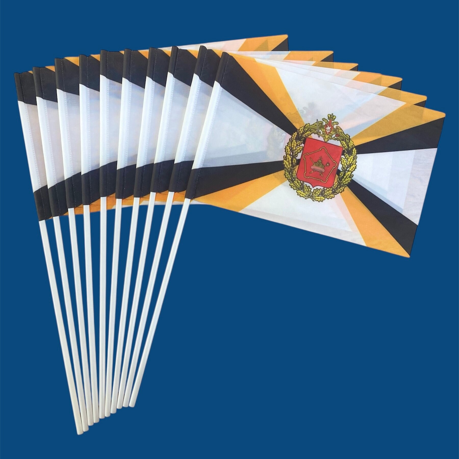 Комплект флажков Московского военного округа на палочке, портативный флагшток, 10 штук