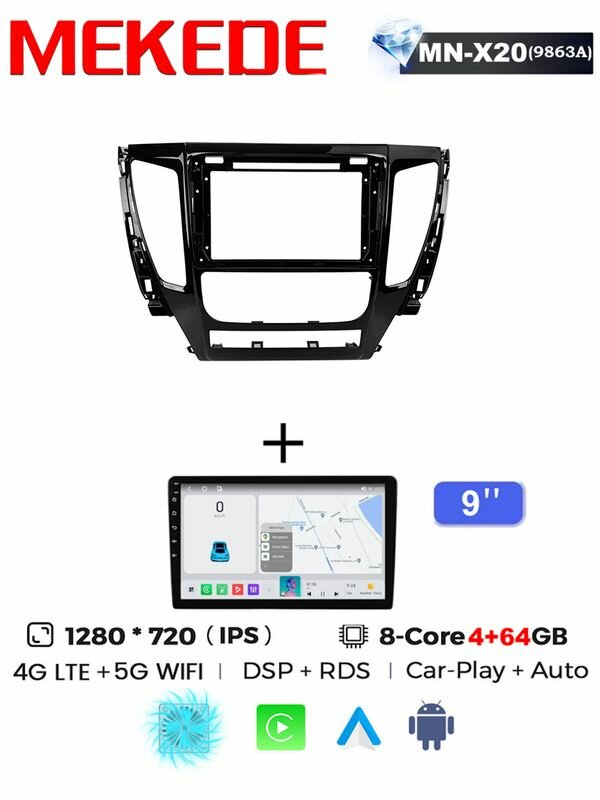 Магнитола 9" Mekede MN X20 Pro 4/64 Gb Mitsubishi Pajero Sport 3 2016-2019 carplay