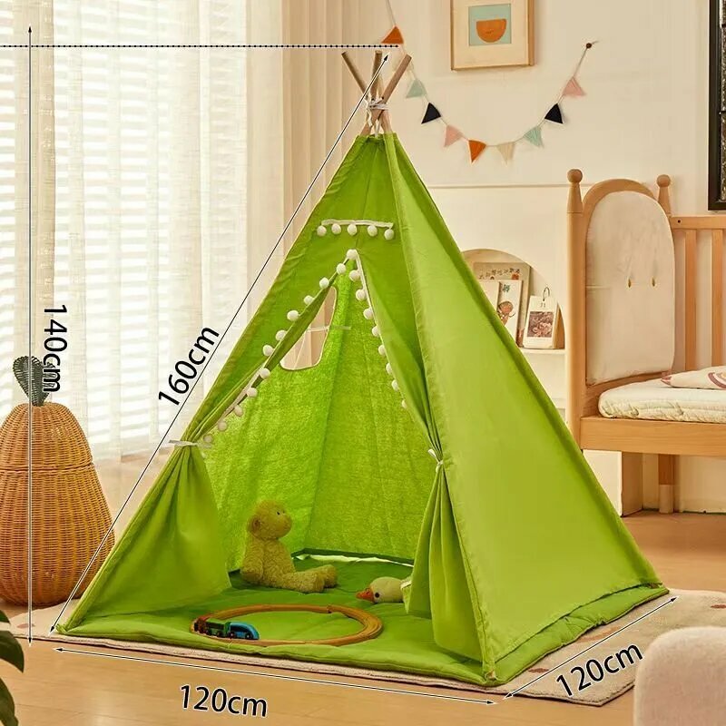 Вигвам игровой "Детский", для улицы и помещения, деревянный каркас, ткань, зеленый