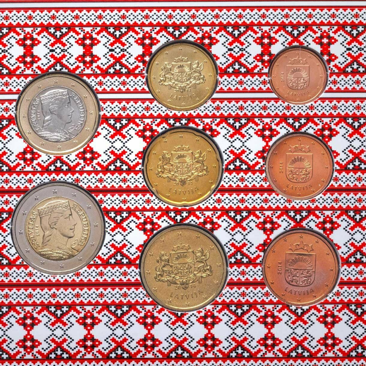 Латвия годовой набор из 8-ми монет евро 2014 в официальном буклете