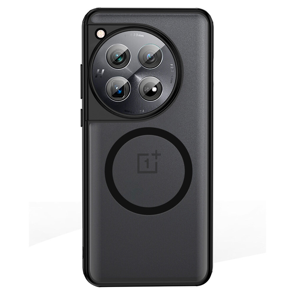 Чехол с Магсейф OnePlus 12 прозрачный матовый с черным бортом WLONS