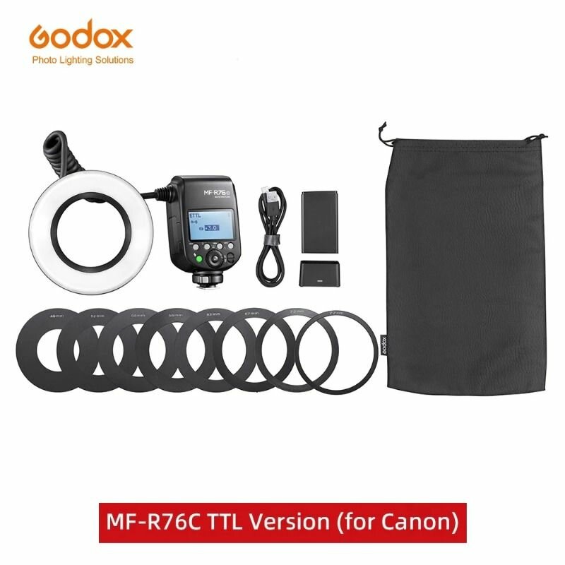 Godox MF-R76 for Canon(Lithium batteries with TTL) 2.4G Светодиодный кольцевой фонарь Speedlite Вспышка Стоматологическая макрокольцевая вспышка для камеры Canon