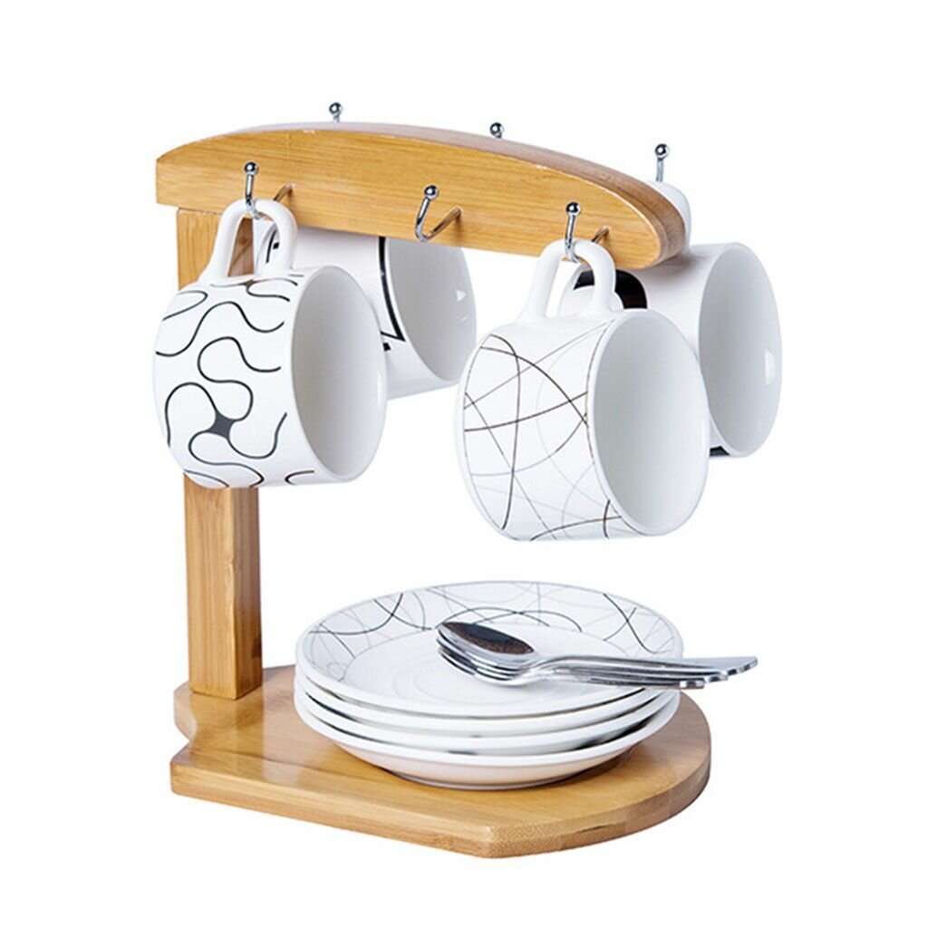 Бамбуковый держатель для кофейной чашки. Подставка кружек вмещает 6 демонстрации блюдца.