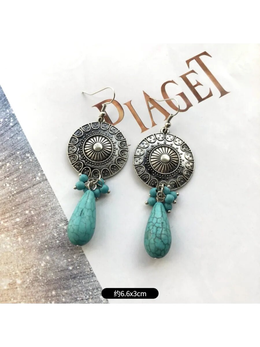 Серьги с подвесками, бирюза синтетическая, эмаль