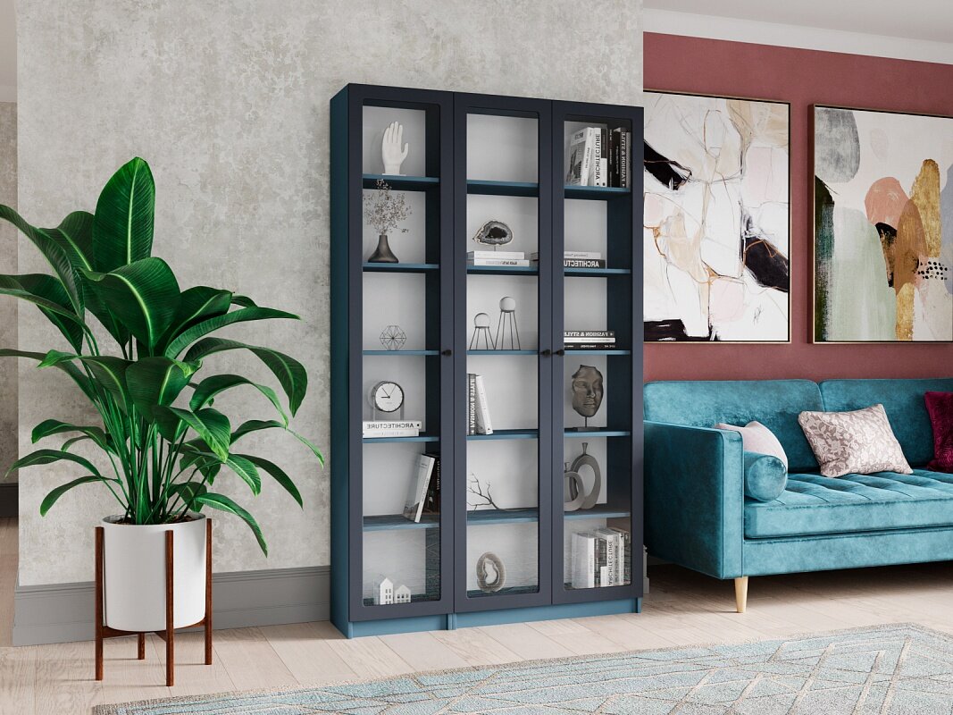 Стеллажи МебельЛэнд24 Билли Стольмин 11 Деним Супер софт 120x30x202 синий для книг