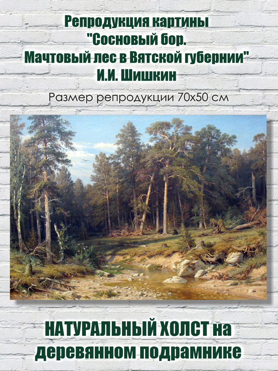 Репродукция картины "Сосновый бор. Мачтовый лес в Вятской губернии" И. И. Шишкин, Картина на холсте ,50х70 см