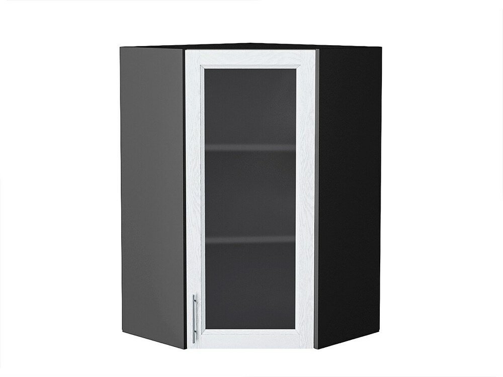 VVT Шкаф верхний угловой остекленный Сканди Graphite, White Softwood, 920 В*Ш*Г 920*600*600, фасад МДФ/Стекло White Softwood, корпус Graphite White Softwood