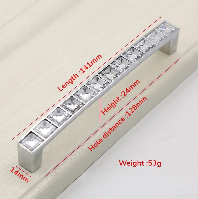 Хрустальные ручки для шкафов, серебристые хрустальные ручки-кнопки для ящиков, Silver-128mm