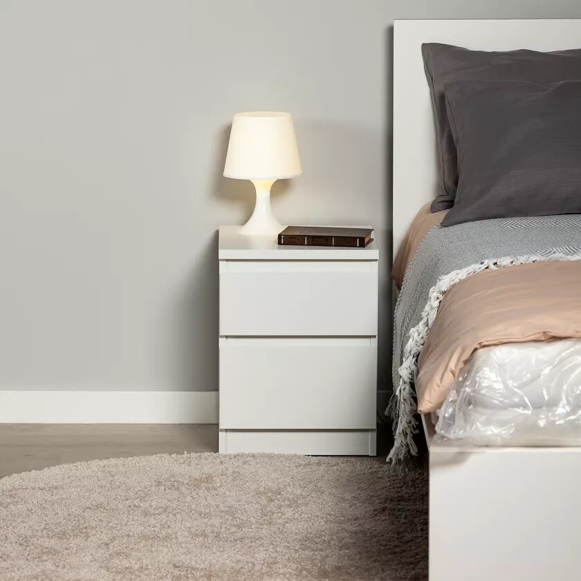 Тумба прикроватная "Кастор" с 2 ящиками, белая, 39.6 см х 37.3 см х 49.2 см