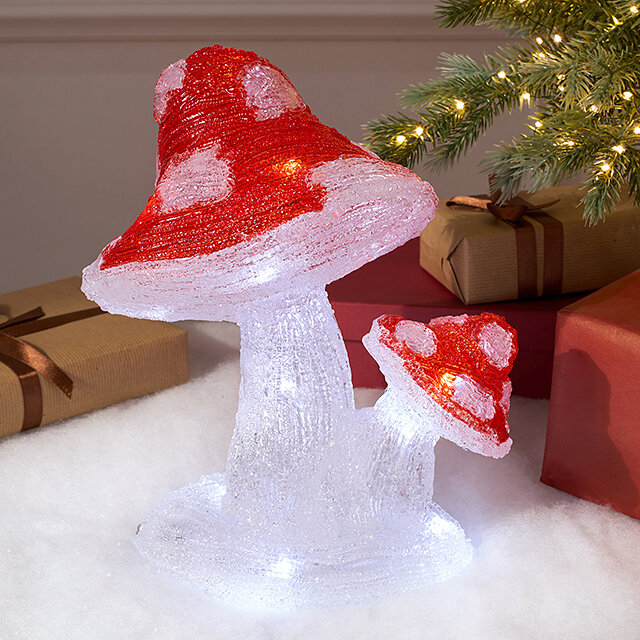 Светодиодная фигура Сказочные Мухоморы 25 см, 20 холодных белых LED ламп, на батарейках, IP44, Winter Deco, 4080214