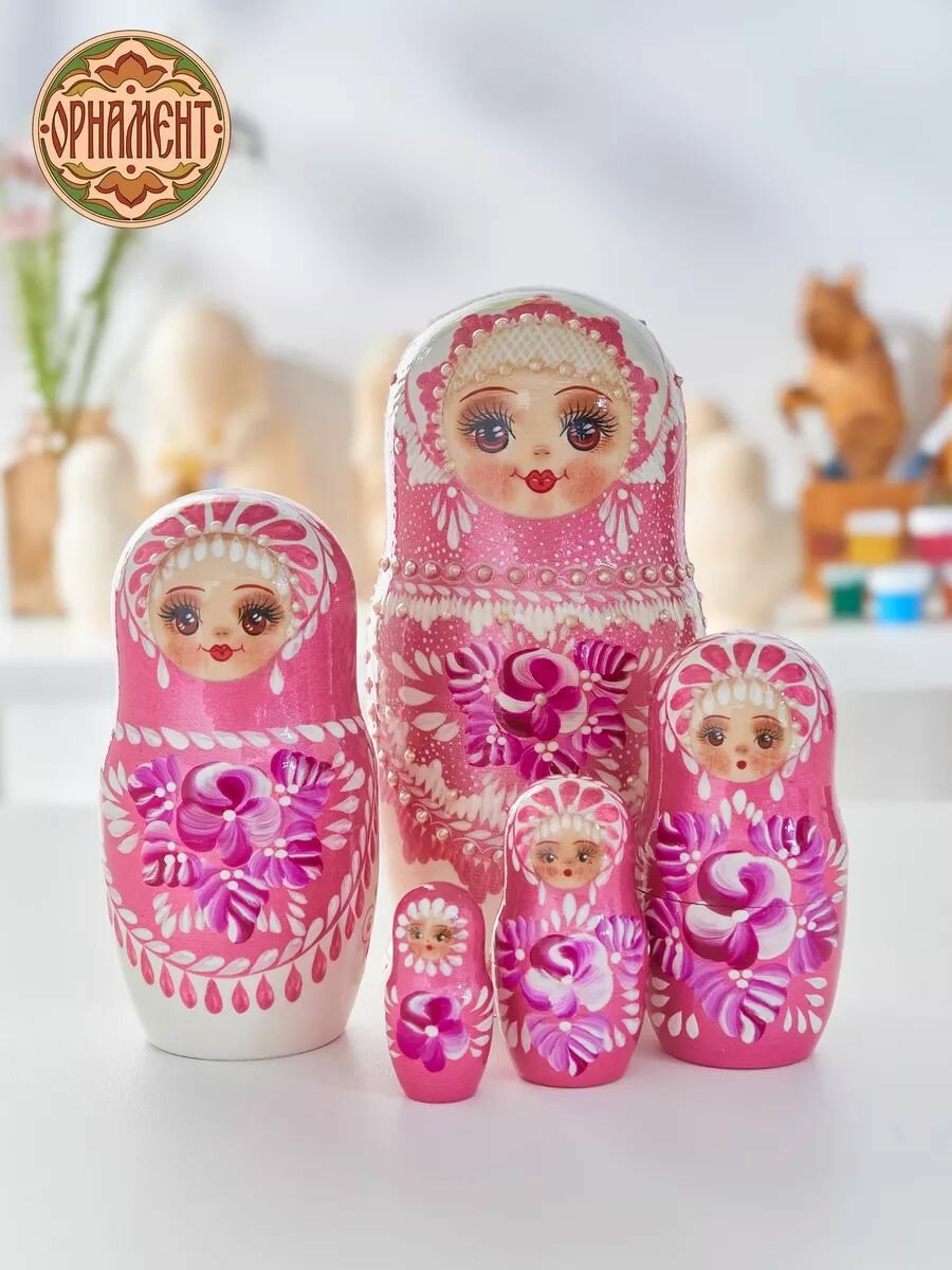 Матрешка деревянная детская 5 мест традиционная сувенир развивающая игрушка 14 см Орнамент