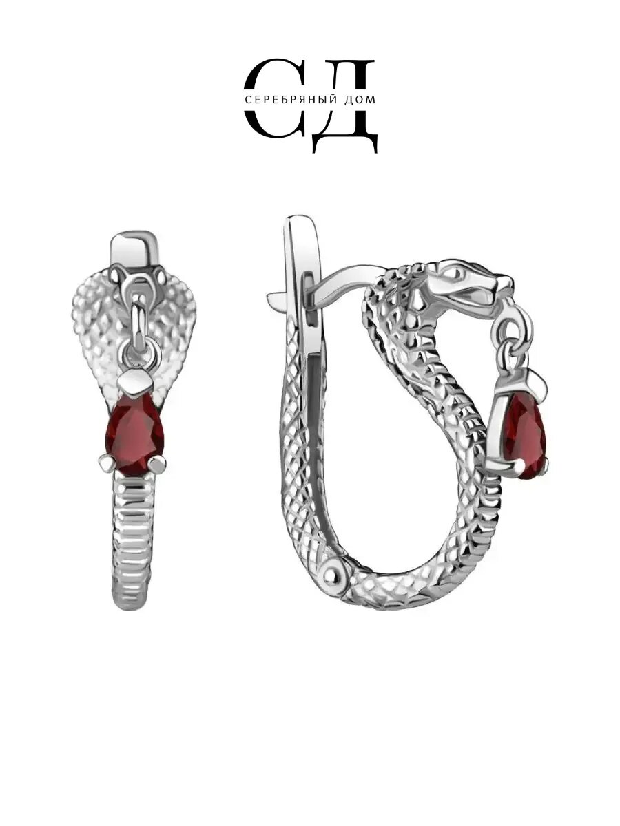 Серьги, 925 проба, родирование, гранат