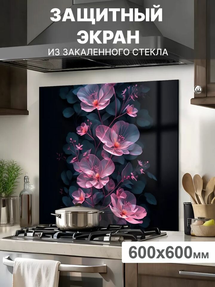 Защитный экран от брызг на плиту 600х600х4мм. Стеновая панель для кухни из закаленного стекла. Фартук для кухни на стену