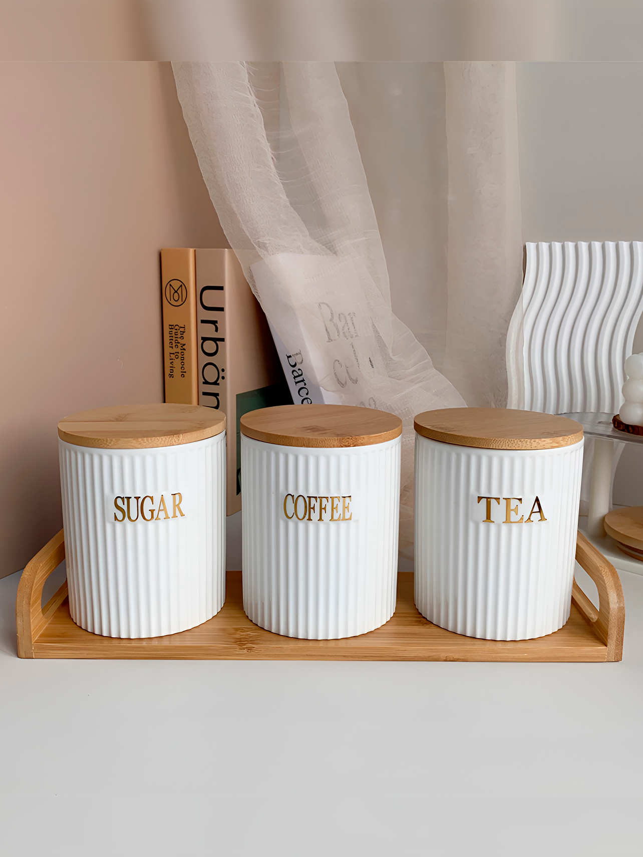Набор банок для чая, кофе, сахара, 3 шт, объем 650 мл, цвет белый