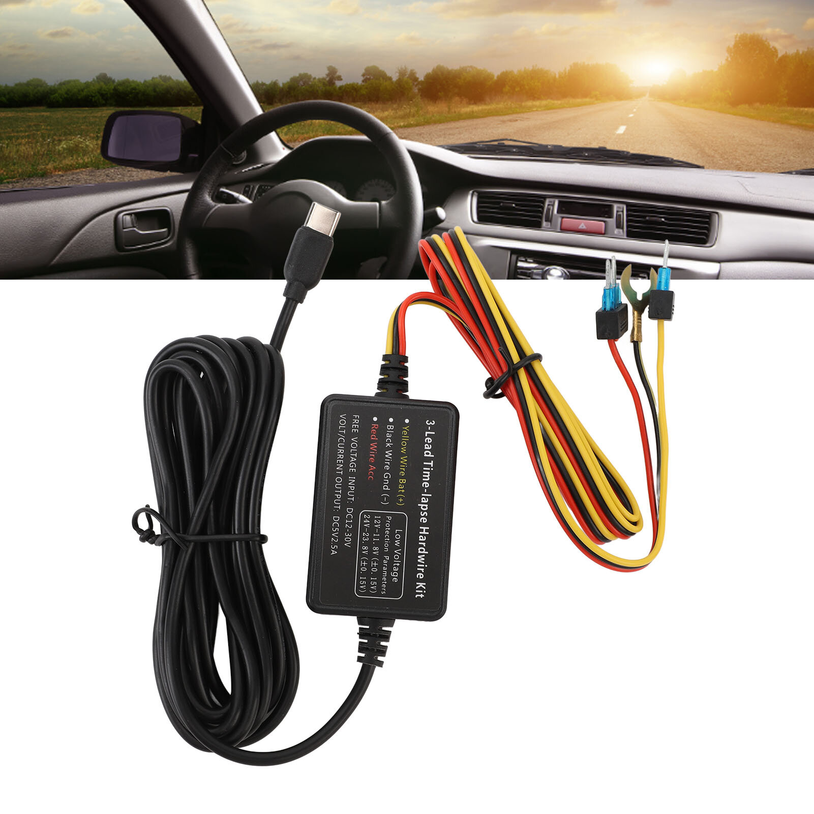 Комплект жестких проводов для видеорегистратора типа C 12 В‑30 В до 5 В, кабель питания для видеорегистратора для GPS, радар-детекторов