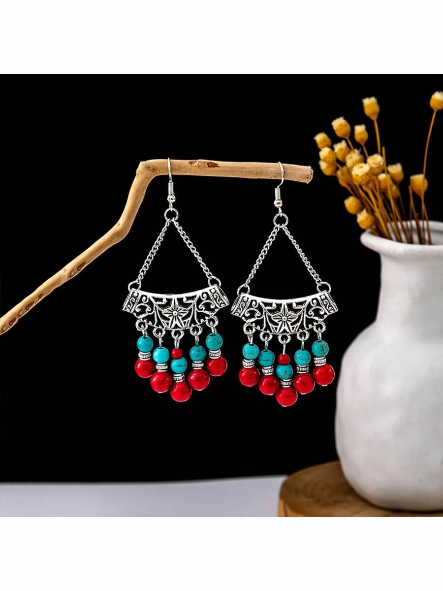 Серьги, бирюза синтетическая, эмаль